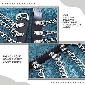 LUDRESS Punk Leather Waist Chain Tassel Dance Skirt Black Belt Belly Chain Hip Body Chain Rave Body Jewelry for Women and Girls