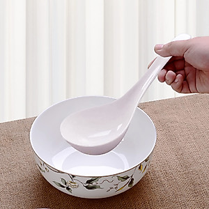 Big Porcelain Porridge Spoon Bone Chinese Large Spoons White Ceramic Japanese Deep Flatware Soup Spoons Long Handled (bright white 2 pack)