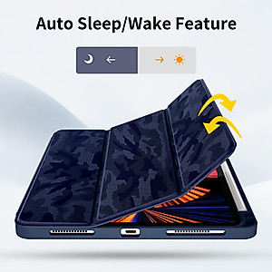 Wenlaty Compatible with iPad Pro 11 Inch Case 4th/3rd/2nd Generation with Pencil Holder, for iPad 11 Pro Case 2022/2021/2020, Slim Protective Cover with Soft TPU Back, Auto Wake/Sleep, CamouflageBlue