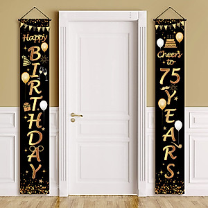 2 Pieces 75th Birthday Party Decorations Cheers to 75 Years Banner Porch Sign Door Hanging Banner 75th Party Decorations Welcome Porch Sign for 75 Years Birthday Supplies, 71 x 12 Inches
