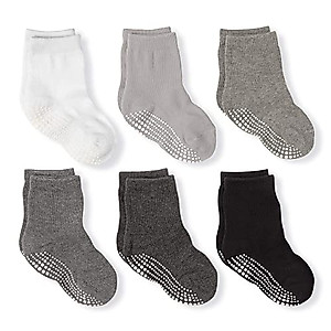 LA Active Baby Socks 12-36 Months - 6 Pairs of Newborn, Infant & Toddler Socks for Boys and Girls with Non-Slip Grip - Crew Style - Grayscale