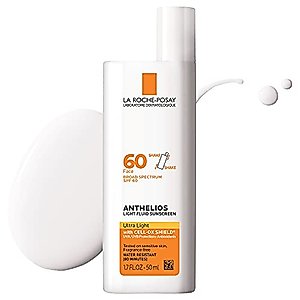 La Roche-Posay Anthelios Light Fluid Face Sunscreen Broad Spectrum SPF 60, Sensitive Skin Sunscreen, Oxybenzone Free, Oil Free, Non-Comedogenic