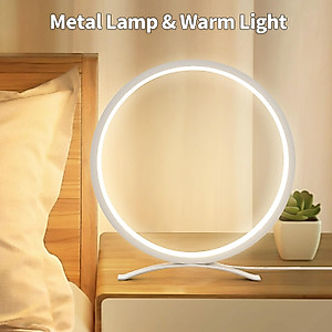 MAYTHANK Desk Lamp,Metal Circle Ring Table Lamps Bedside Lamp for Nightstand, Modern Minimalist Lamps/Led Warm Light for Bedroom/Living Room,10 Inch