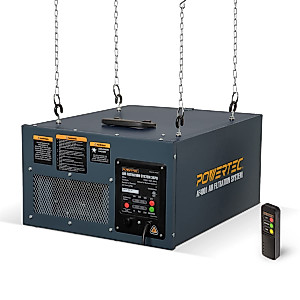 POWERTEC AF4001 Remote Controlled 3-Speed Air Filtration Systems (300/350/400 CFM) Woodworking, Hanging Air Filter for Shop Dust Collectors, Workshop and Garage
