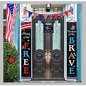 3 Pieces 4th of July Decoration Independence Day Patriotic Banner Flag Home of The Free and Because of The Brave Veterans Day Hanging Sign Set for House Yard Porch Garden Indoor Outdoor Party Supply