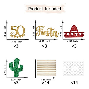 Fiesta 50th Centerpiece Sticks,Happy 50th Birthday Anniversary Decorations,Taco Bout Fifty Sign/Mexican 50th Birthday Party Decorations 12 Pieces Gold Green Red