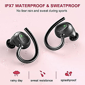 Bluetooth 5.3 Headphones Wireless Earbuds with Mic IP7 Waterproof Sport Earphones Over Ear Buds Stereo Deep Bass with Earhooks, Noise Cancelling Earbud for Workout/Running iOS Android TV Phone Laptop