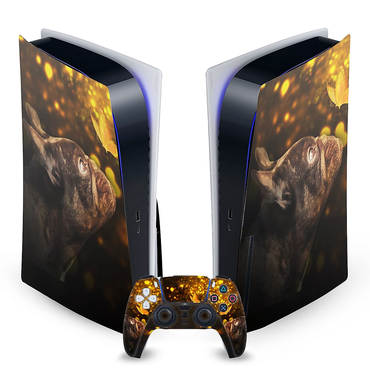 Butterfly French Bulldog Matte Vinyl Faceplate Sticker Gaming Skin Case Cover Compatible with Sony Playstation 5 PS5 Disc Edition Console & DualSense Controller
