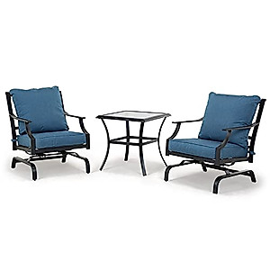 Grand patio Outdoor Patio Seating, 3 Piece Patio Set, 2 Motion Chairs with Side Table, Peacock Blue