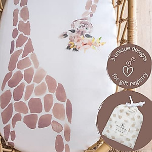 POPPI & MAX: 100% Organic Bassinet Sheets – Premium Jersey Cotton Bassinet Sheet Set | Fitted Baby Sheets for Standard Bassinet Pads | Bassinet Cover | Safari Giraffe