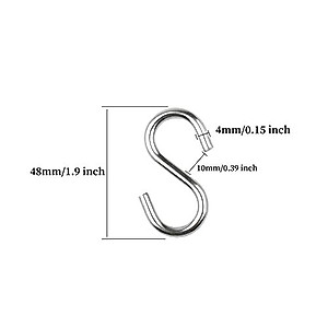 Hamineler 28 Pack 1.9 Inch Long 4mm Thickness 304 Stainless Steel S Shaped Hooks S Metal Hooks for Kitchen Spoon Pot,Work Shop, Bathroom, Garden Multiple