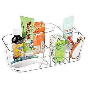 mDesign Plastic Portable Nursery Storage Organizer Caddy Tote - Divided Basket Bin with Handle - Holds Bottles, Spoons, Bibs, Pacifiers, Diapers, Wipes, Baby Lotion, Lumiere Collection, 2 Pack - Clear