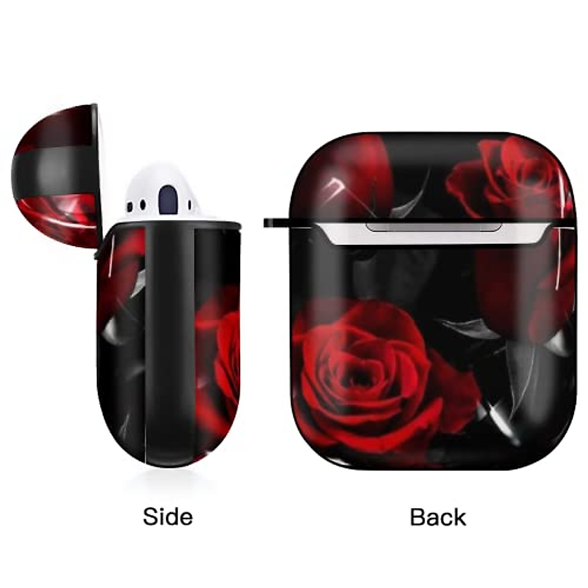 Red Rose and Black Leaf Flowers for AirPods Case Cover for Airpods 1&2, Wireless/Wired Charging Protective AirPods Case with Keychain