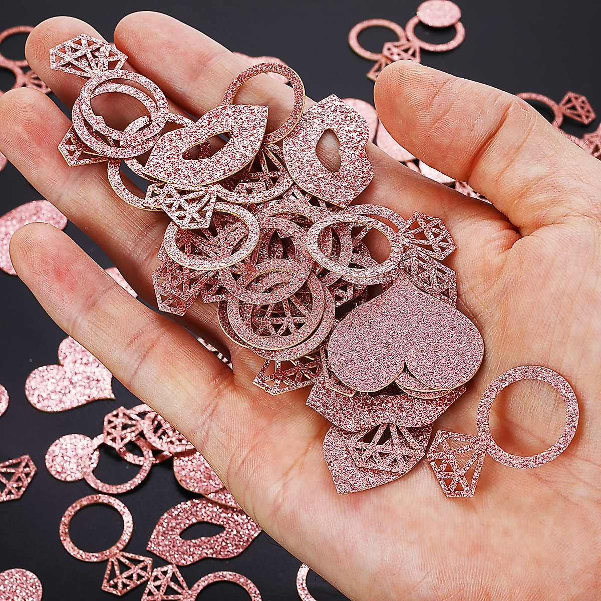 Grevosea 200Pcs Bachelorette Decorations Rose Gold Diamond Ring Confetti Engagement Party Decorations Glitter Bachelorette Rose Gold Confetti for Wedding Birthday Party Decoration
