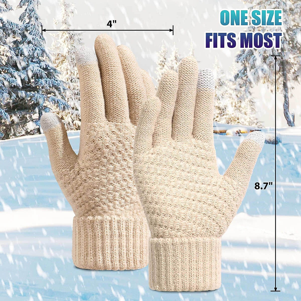 Trifabricy Womens Winter Gloves - Warm Soft Touchscreen Winter Gloves for Women, Elastic Cuff Knit Texting Gloves for Cold Weather, 2 Pairs