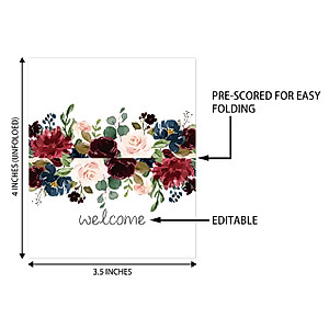 Place Cards for Floral Party, Editable Name Place Cards, Seating Place Cards for Tables, Tent Style Cards for Wedding, Valentine's Day, Bride & Baby Shower, Easy Folding, Pack of 25 Escort Cards(B12)