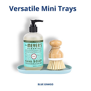 Blue Ginkgo Mini Silicone Trays – Set of 6 Easy-Clean Organizers for Bathroom, Kitchen, Desk, Vanity, and Cosmetics (Blue, Mint, Gray)