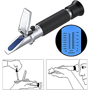 AUTOUTLET Salinity Refractometer Saltwater Aquarium for Seawater, Pool, Tank, Marine, Fishkeeping, 0-100PPT & 1.000-1.070 Salinity Tester with ATC Function Salinity Hydrometer Kit