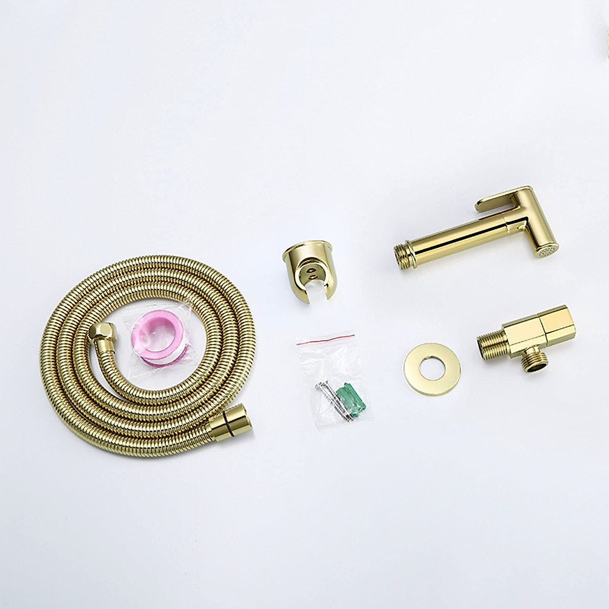 MINJING Hand-held Bidet Sprayer Kit Gold, Solid Brass Toilet Bidet Sprayer, Body Cloth Diaper Sprayer, Bidet Sprayer with Angle Valve, Bidet Attachment Set for Bathing Pet,A