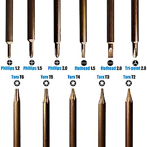 Tockrop 11 PCS Screwdrivers Set - with Torx Bit T6 T5 T4 T3 T2, Phillips Bit 2.0 1.5 1.2, Flathead Bit 2.0 1.5, Tri-Point Bit 2.0 - Magnetic Screwdrivers Precision Repair Tool Kit