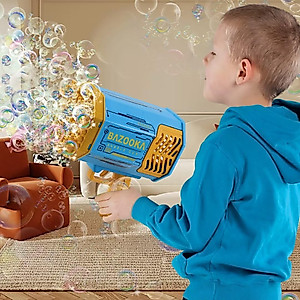 Bubble Gun Bazooka Bubble Machine Gun 69 Hole Bubble Blaster Blower with Colored Lights Gifts for Kids Adults Outdoor Best TIK Tok Toys for Wedding Birthday Party Blue