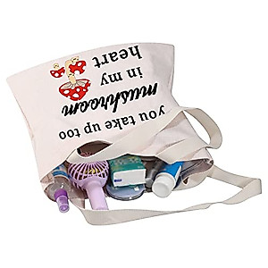 MBMSO Mushroom Canvas Tote Bag You Take up Too Mushroom in My Heart Mushroom Lovers Gifts Shopping Bag Fungi Pun Gifts (Mushroom in my heart TB)