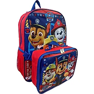 Ruz Paw Patrol Boy's 16 Inch Backpack With Removable Matching Lunch Box Set (Red-Blue)