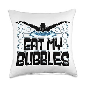 Funny Swimmer Sports Humor Novelty Swimming Gifts Eat My Bubbles Funny Swimmer Swim Throw Pillow, 18x18, Multicolor