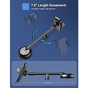 Cezuly Phone Mount for Car [Anti-Shake Stabilizer], 7.5" Gooseneck Windshield & Dashboard Car Phone Holder Mount, [Strong Suction Cup] Long Arm Cell Phone Holder Car Compatible with 4-7" Phones