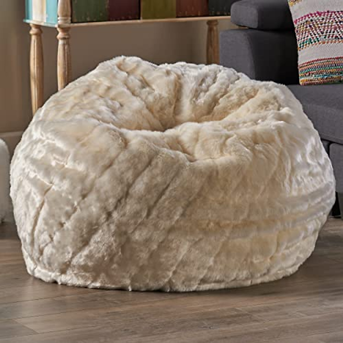 Christopher Knight Home Laraine Furry Glam White Faux Fur 3 Ft. Bean Bag, Small