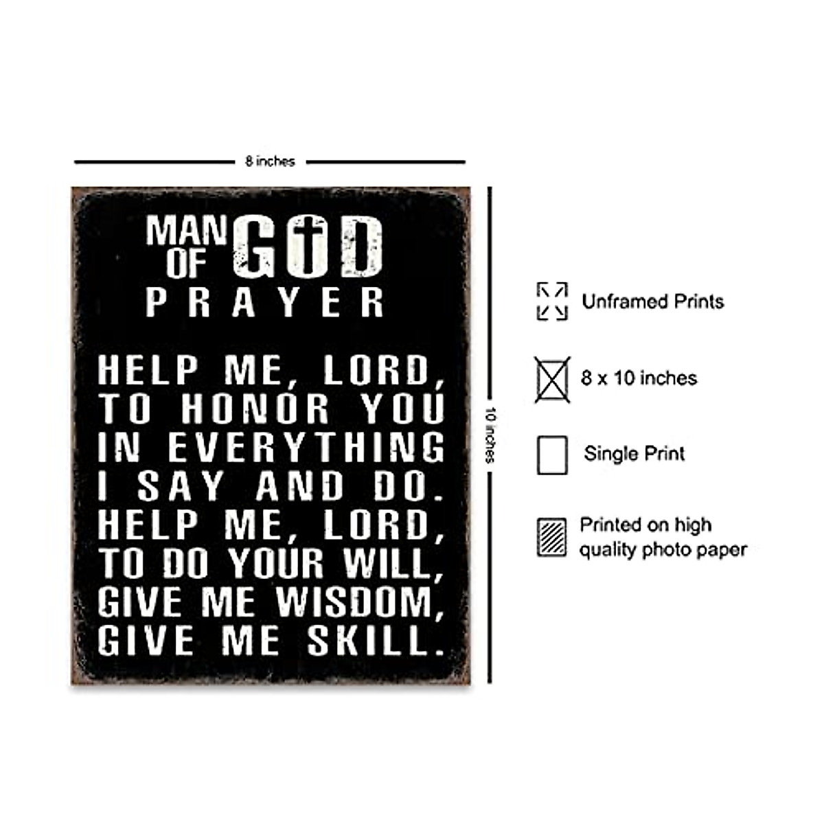 Religious Wall Art & Decor for Men - Christian Catholic Gifts for Men, Husband, Him - Inspirational Spiritual Motivational Poster Picture Print Sign - Man of God Prayer - Office, Man Cave, Church