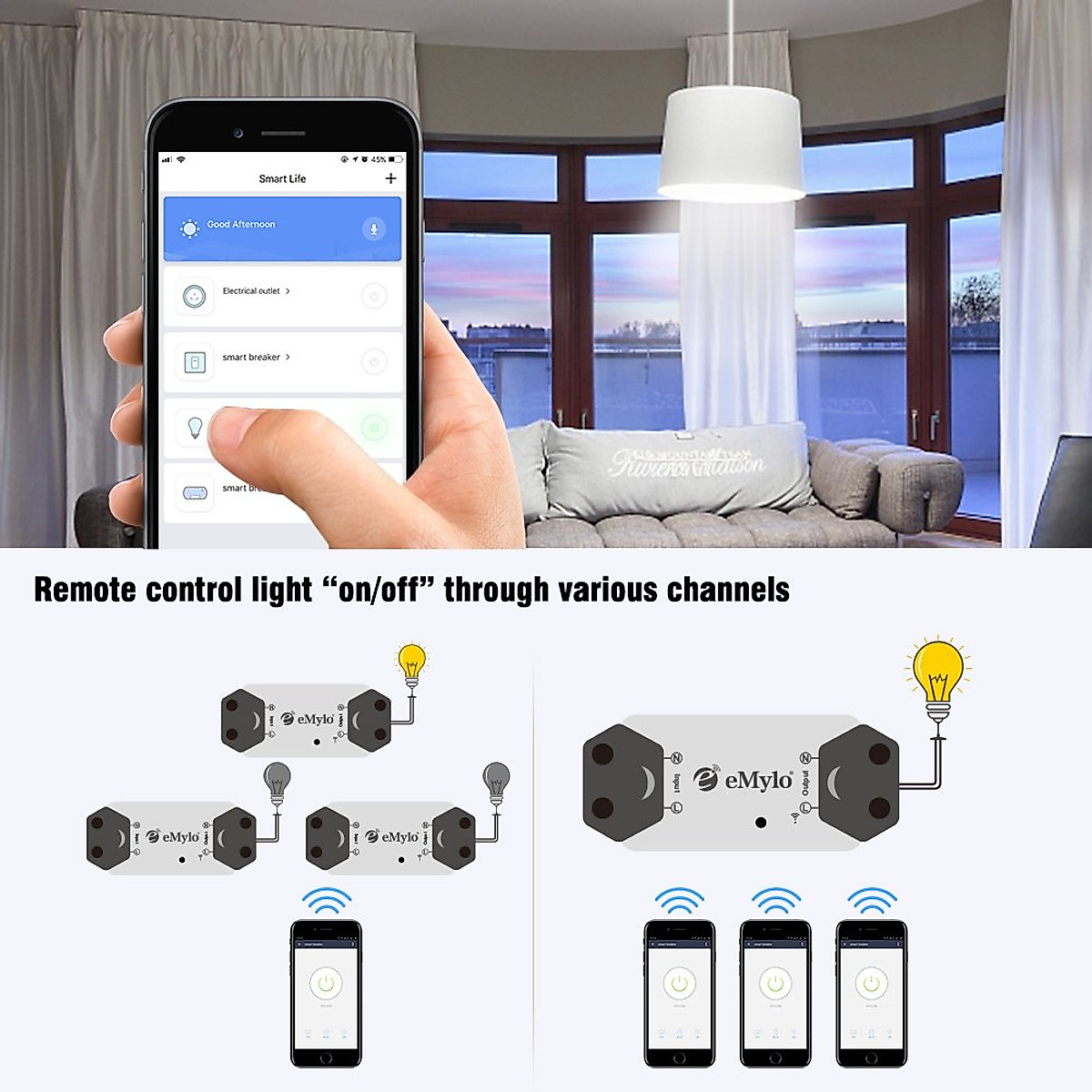 eMylo WiFi Relay Switch Wireless Light Remote Control Module for Smart Home Automation Compatible with Alexa 6 Packs