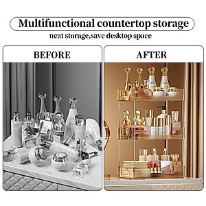 KSDSOAM 3 Tiers Bathroom Countertop Organizer, Cosmetics Skincare Organizers Holder for Perfume, Bathroom Organizers and Storage for Dresser Vanity Tray Sink (Gold)