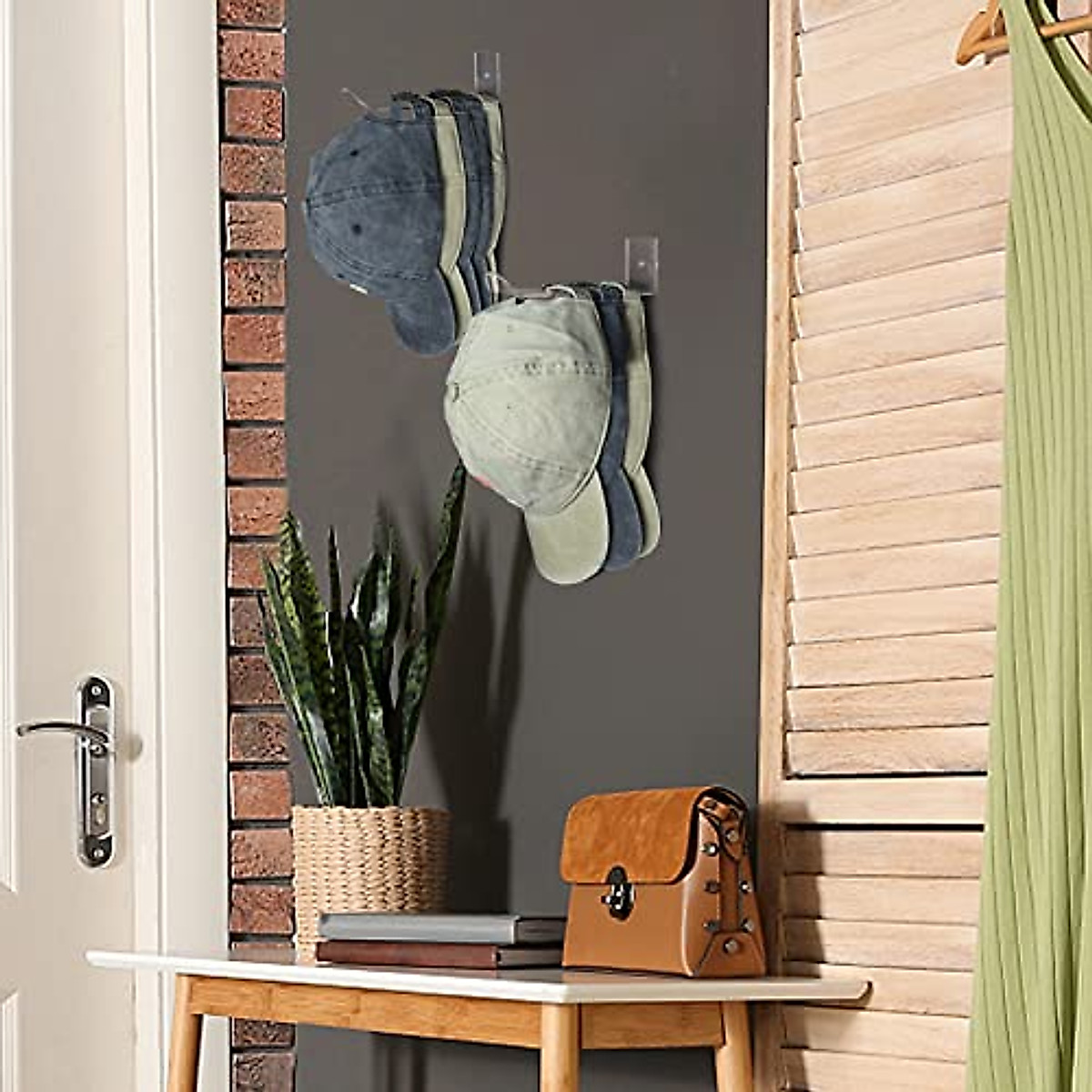 KEVTVEK 5 Pack Wall Mount Hat Racks for Baseball Caps, Strong Adhesive Hat Hooks Cap Holder, Easy Installation Acrylic Hat Storage Organizer, Multipurpose Hat Hangers for Wall, Closet, Door, Bedroom