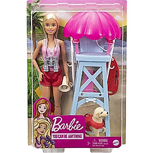 Barbie Careers Doll & Playset, Lifeguard Theme with Blonde Fashion Doll, 1 Dog Figure, Furniture & Accessories
