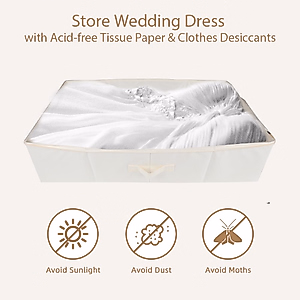 Phaicoilo Large Wedding Dress Storage Box - Beige Preservation Box with 30Pcs Acid-free Tissue Paper