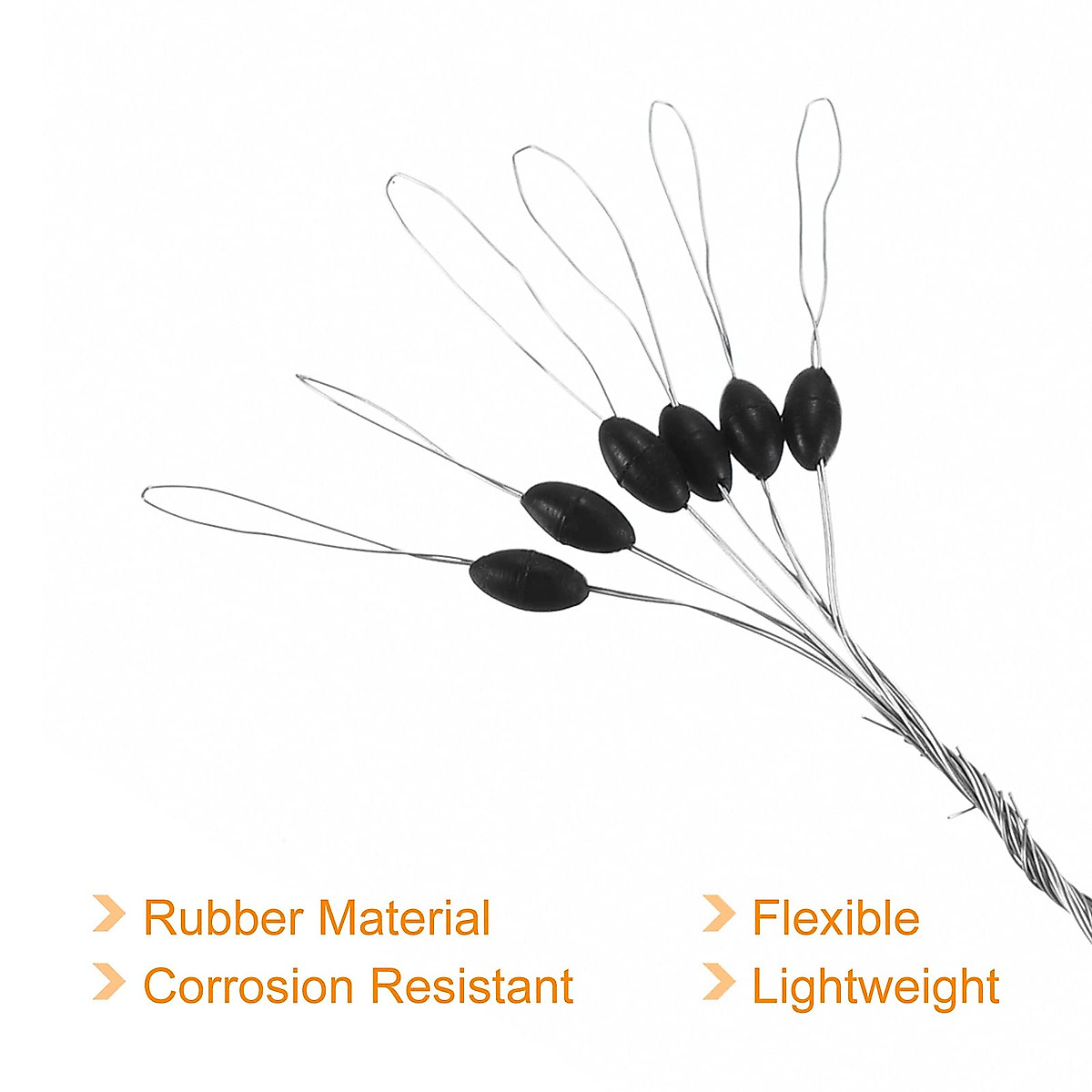 PATIKIL Fishing Rubber Bobber Beads Stoppers, 600 Pieces 6 in 1 Float Sinker Stops Oval Shape S Size for Fishing Line, Black