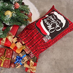 JOYIN 3 Santa Sacks Christmas Canvas Burlap Gift Bags Personalized Storage with Drawstring for Extra Large Xmas Stuffers Presents Bags, Party Favor Decorations