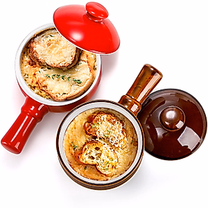 TOPZEA 4 Pack French Onion Soup Crock, 16oz Ceramic Individual Soup Chili Bowls with Handle & Lid, Mini Casserole Bowl for Pot Pie, Stew, Oven Microwave Broil Dishwasher Safe