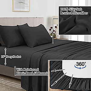 PHF Soft Printed Comforter Sets California King-7 PCS Bed in A Bag Comforter & Sheet Set-Botanical Cozy Bedding Set Include Comforter, Pillow Shams, Flat Sheet, Fitted Sheet and Pillowcase, Black