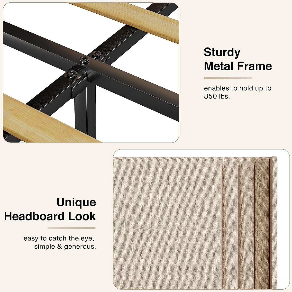 Gizoon Full Bed Frame with Wingback Headboard, Upholstered Platform Bed with Modern Geometric Headboard, Wooden Slats, Noise-Free, No Box Spring Needed