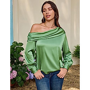Womens Tops Dressy Casual Sexy Cute Satin Tops Peplum Light Green S