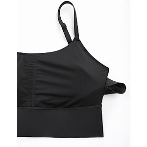 CRZ YOGA Adjustable Longline Sports Bra for Women - V Back Wireless Workout Padded Yoga Camisole Cropped Tank Tops Black Large