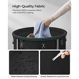 SONGMICS Laundry Basket with Wheels, Rolling Laundry Hamper, 45 Gal., Round Laundry Cart with Steel Frame and Removable Bag, 4 Casters and 2 Brakes, Black and Silver URLS001B01