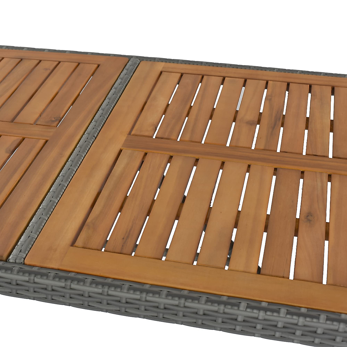 XD Designs 5-Pieces Outdoor Patio Bar Set, All-Weather PE Wicker Counter Height Dining Table Set, Acacia Wood Table Top, Comfort 4 Bar Chairs with Ergonomic Backrests, Footrest and Removable Cushion