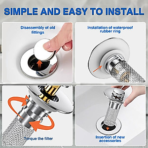 (2PCS) Bathroom Sink Drain Strainer, Pop-up Sink Drain Strainer with Removable Stainless Steel Strainer Basket Hair Catcher, Bathroom Sink Strainer for Bathroom Sink Stopper Replacement