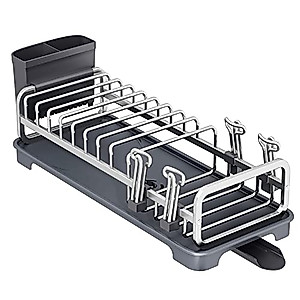 Small Dish Drying Rack, Aluminum Dish Rack with Utensil Holder, Anti-rust Dish Racks for Kitchen Counter Multifunctional Dish Drainer with Drainboard, Drying Rack for Dishes, Knives, Spoons, and Forks
