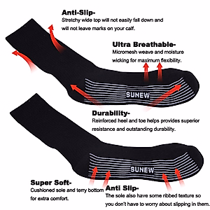 Sunew Bamboo Crew Socks Womens, Womens Soft Cushioned Running Jogging Hiking Crew Socks with Mesh and Arch Support, Seamless Toe Sensitive Skin Wicking Sweaty Summer Long Socks,6 Pairs Black S