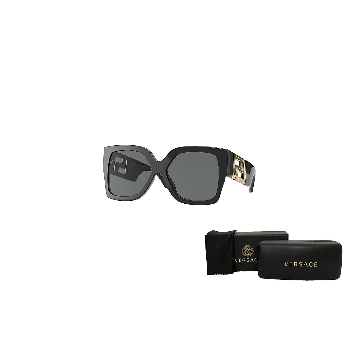 Versace VE4402 GB1/87 59MM Black/Dark Grey Rectangular Sunglasses for Women + BUNDLE with Designer iWear Eyewear Kit