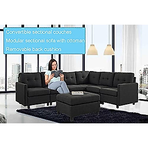 Moxeay Convertible Sectional Sofa with Ottoman Modular Sectional Sofa L Shaped Couch 6 Seater Sectional Couches for Living Room Apartment, Dark Grey